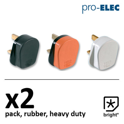 2 x 13 Amp Pro Elec Rubber Plug 13A Heavy Duty Mains Electrical 3pin ...