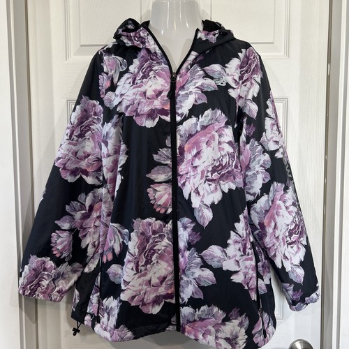 New Balance Windbreaker Zip Up Jacket Hooded Purple Floral Women's Plus ...