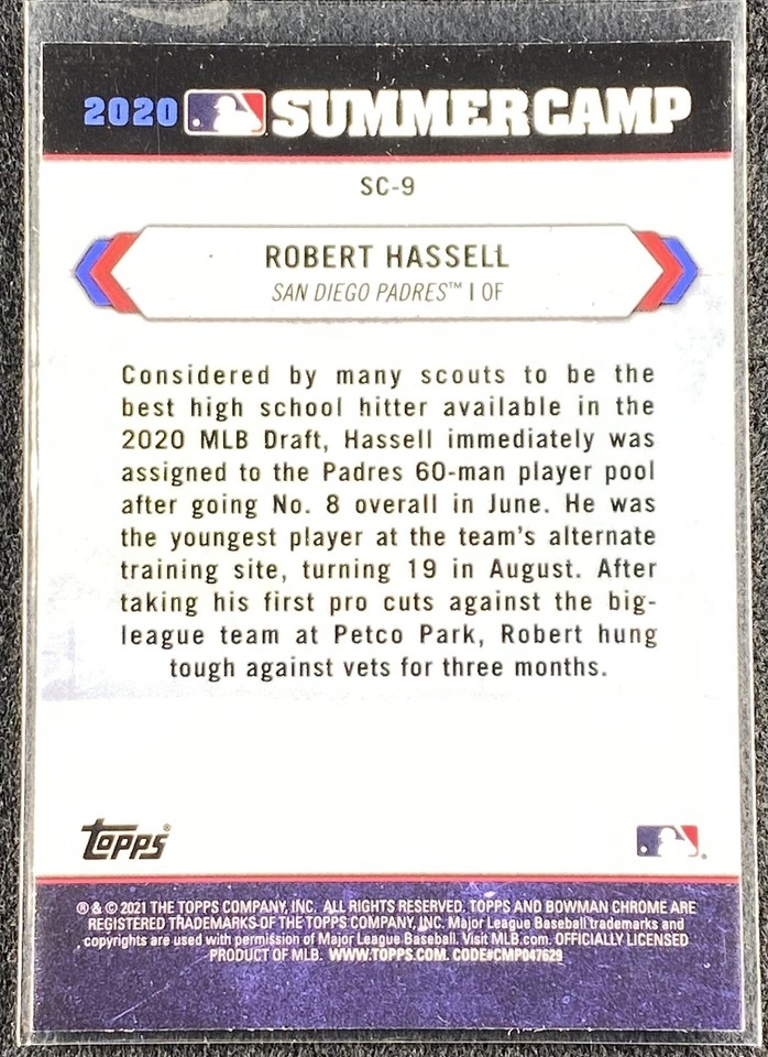 2021 Bowman Chrome Robert Hassell Summer Camp #SC-9 - San Diego Padres ...