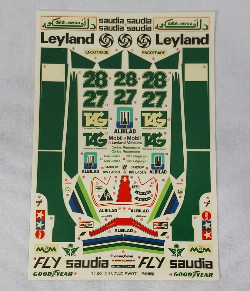 Tamiya 1:20 Scale Williams FW-07 1980 F1 Model Kit # 20014 New Decals ...