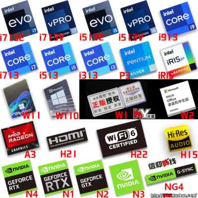EVO/i9 i5 i7 Vpro i3 Hi-Res G-SYNC Win Sticker Label for Laptop ...