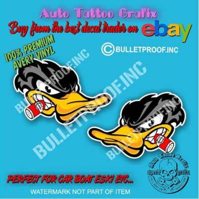 ANGRY HOT ROD DUCK Decal Sticker X2 Set Vintage Retro Americana Rat Rod ...