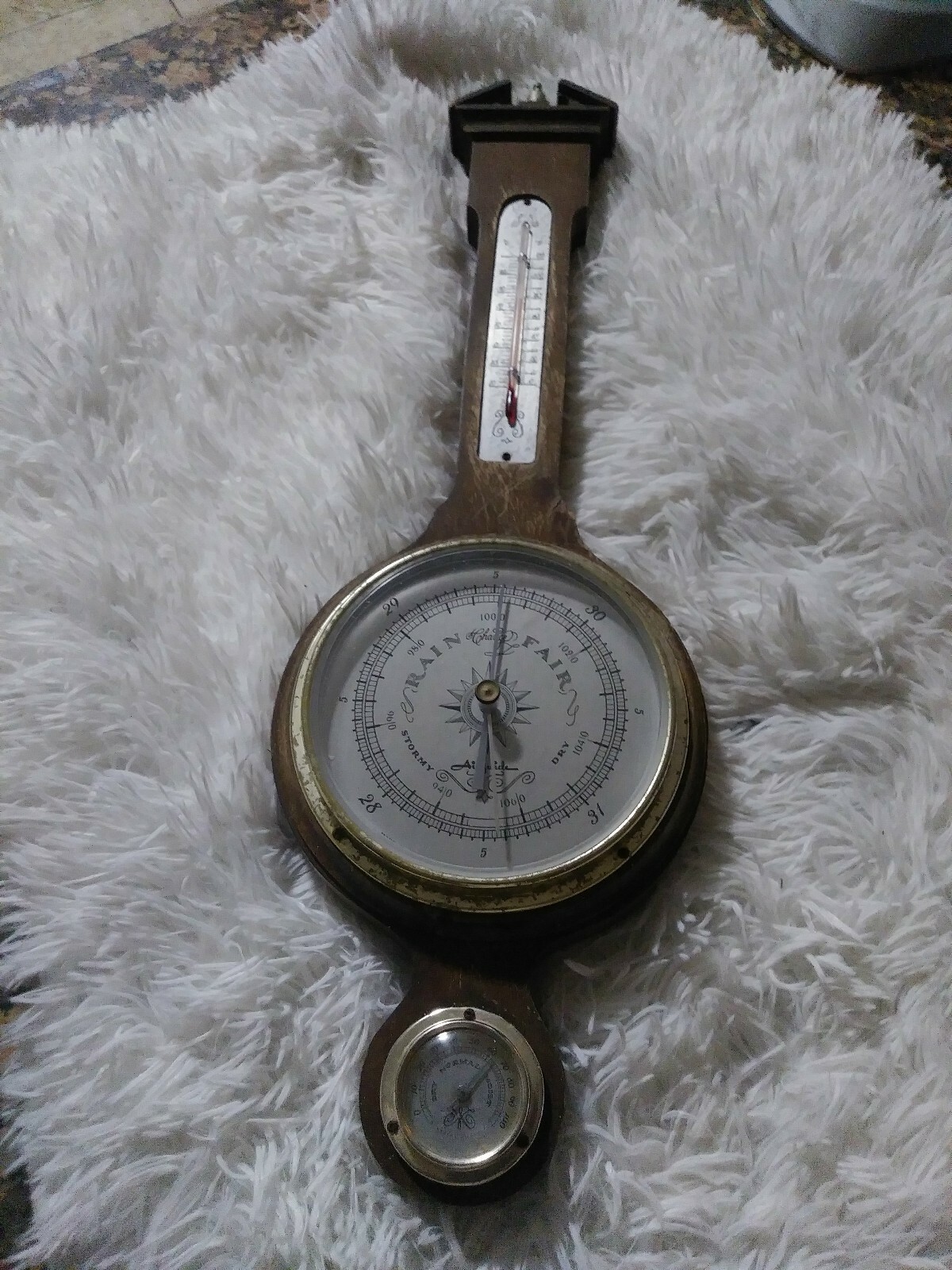 Beautiful Vintage Brass/wood German Barometer - Stormy Rain Change Fair ...