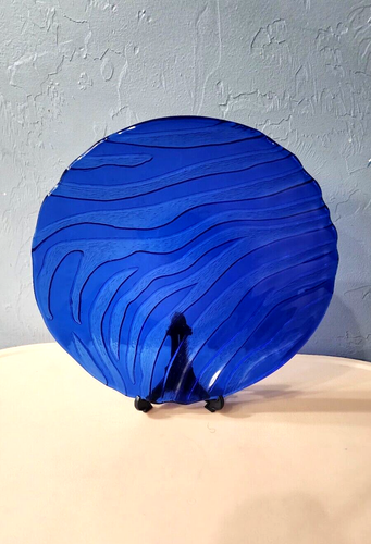 IVV Italy Cobalt Blue Glass Oval Plate Platter Textured Wave Pattern 12 ...