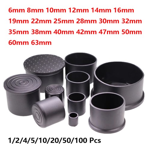 6mm~63mm Round Black PVC Rubber Pipe Table Chair Feet Tubing End Cover ...