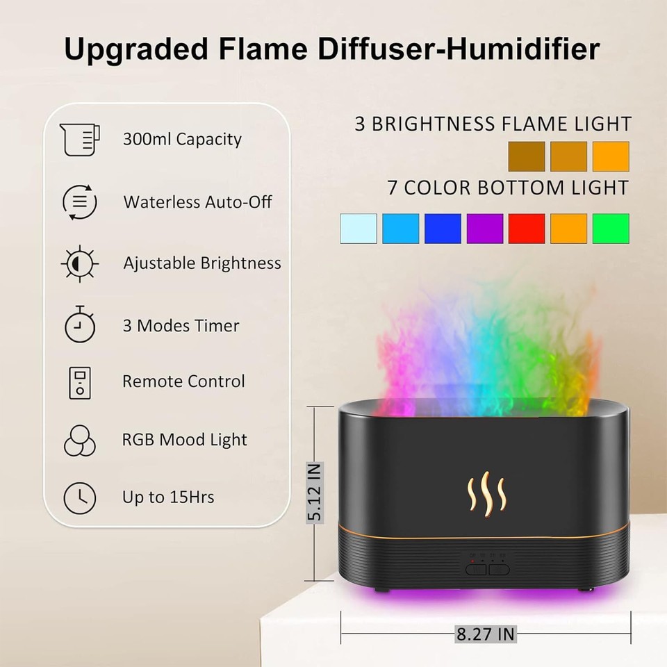 PLUWEL Colorful Flame Diffuser 300ML – Large Room Essential Oil ...