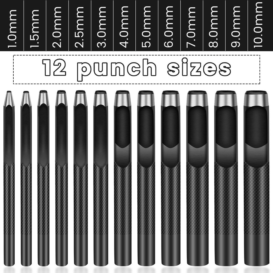 12PCS Leather Hole Punch - Round Steel Leather Craft Hollow Hole Punch ...