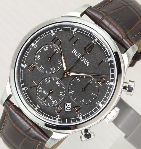 Bulova Precisionist Chronograph Gray Dial Brown Leather Band Men's ...