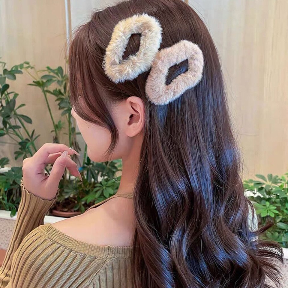 1pc Solid Color Side Bang Clip Plush Hair Clip Accessories Cute Sweet ...
