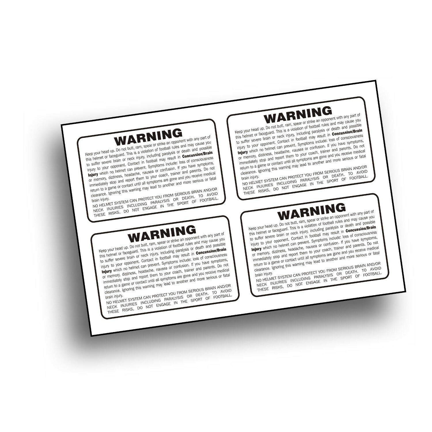 FOOTBALL WARNING decal sticker, Back Rear of Helmet Sports Uniform 4x ...