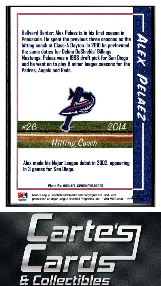 Alex Pelaez 2014 Grandstand Pensacola Blue Wahoos #20 TTM/IP Signed ...