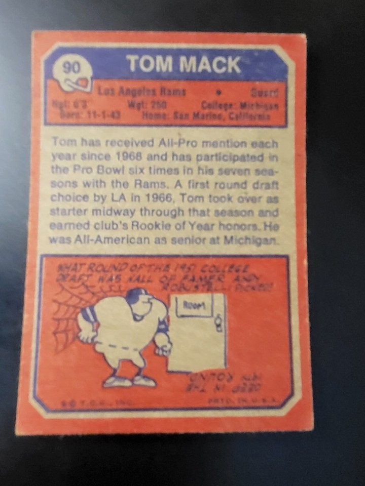 1973 Topps Tom Mack football card #90 | eBay