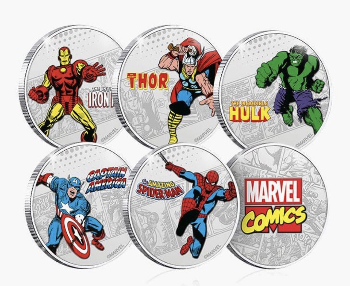 Marvel comics coin bundles,Thor, Ironman, hulk, captain America ...