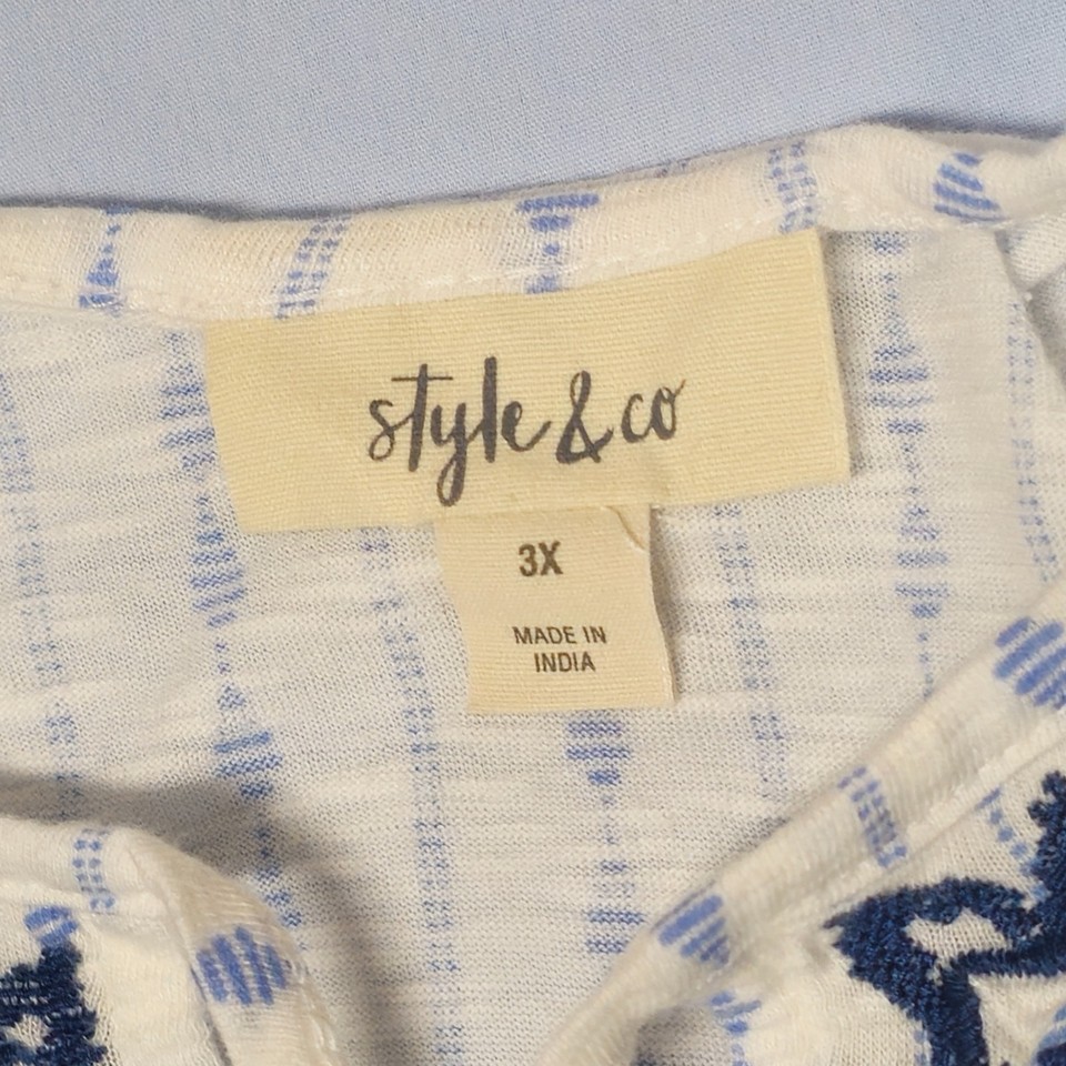 Style & Co Boho Embroidered Top Blouse Women Size 3X White Cotton | eBay