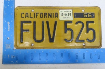 California Ca License Plate Tag 1956 56 1959 59 FUV 525 | eBay