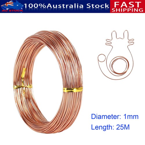 25M 1mm Pure Copper Wire Bare Uncoated Cable Jewellery Craft Bonsai ...