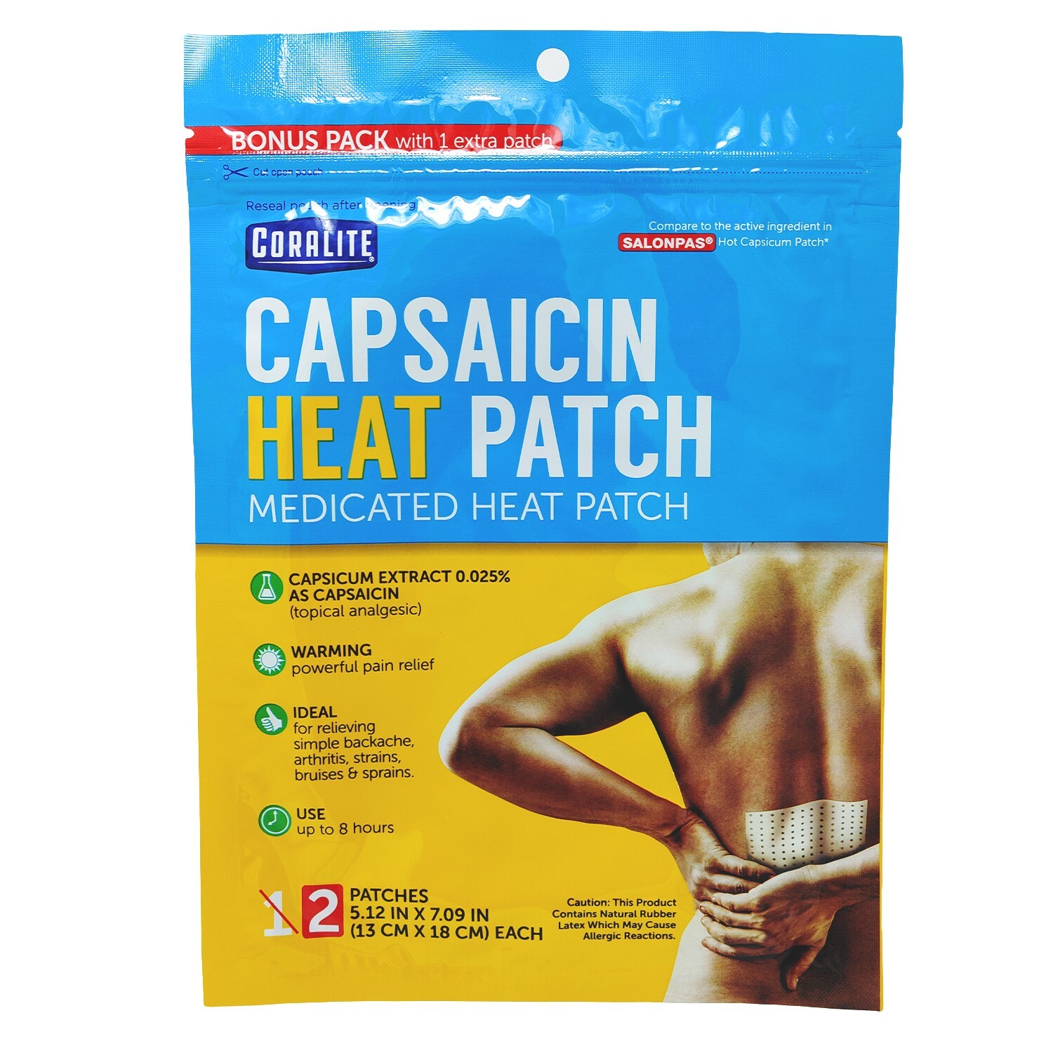 2 Patches Coralite Capsaicin Medicated Heat Patch Pain Relief | eBay