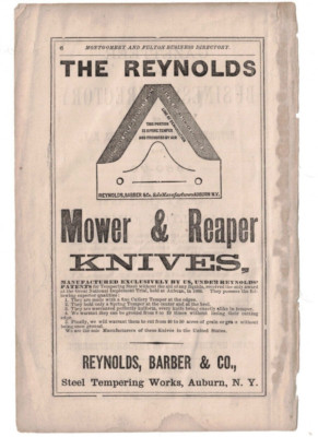 1870 Antique Print Ad Reynolds Barber & Co Steel Mower Reaper Knives ...