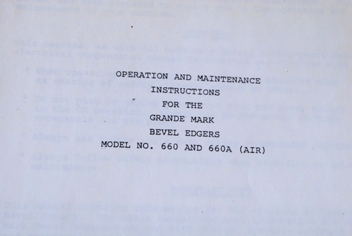 instruction manual for model 660 660a grande mark bevel edgers ...
