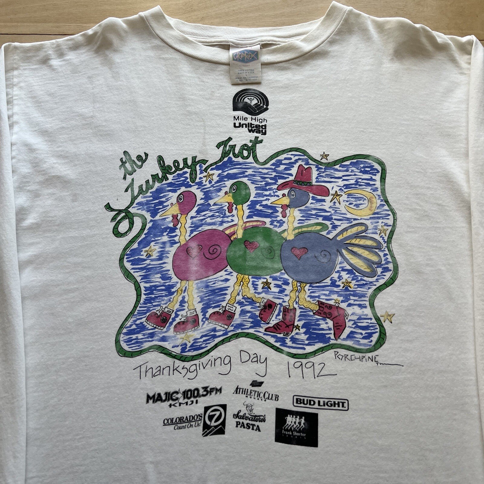 Vintage Turkey Trot Thanksgiving Shirt Large White 90s Long Sleeve ...