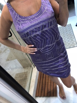Nwt Silk Lavender Embroidered Silver Silk Dress LAUNDRY BY SHELLI SEGAL ...