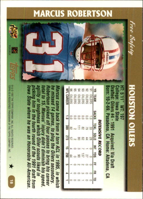 1997 Topps Football Card #18 Marcus Robertson | eBay