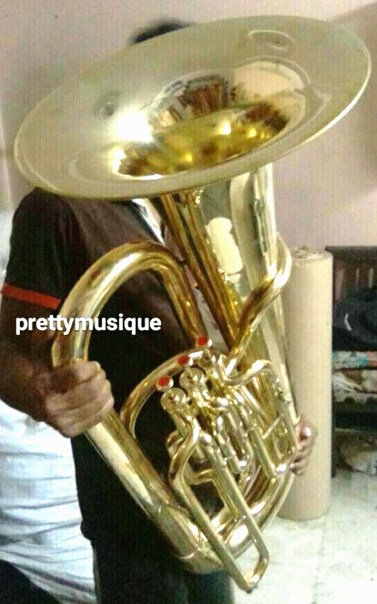 TUBA IN EB FLAT MADE OF PURE BRASS IN GOLD POLISH + HARD CASE BOX+ FREE ...