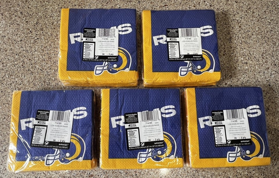 Los Angeles Rams Party Napkins 36 ct, 2-Ply NFL Football - Lot of 5 ...