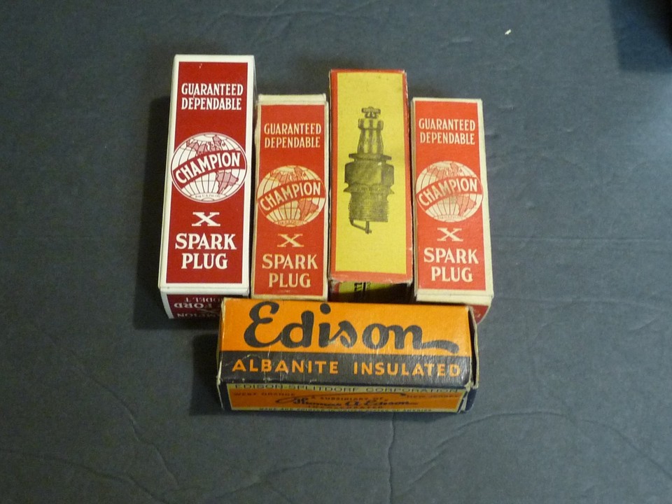5 VINTAGE EMPTY SPARK PLUG BOXES Champion Rentz Edison | eBay