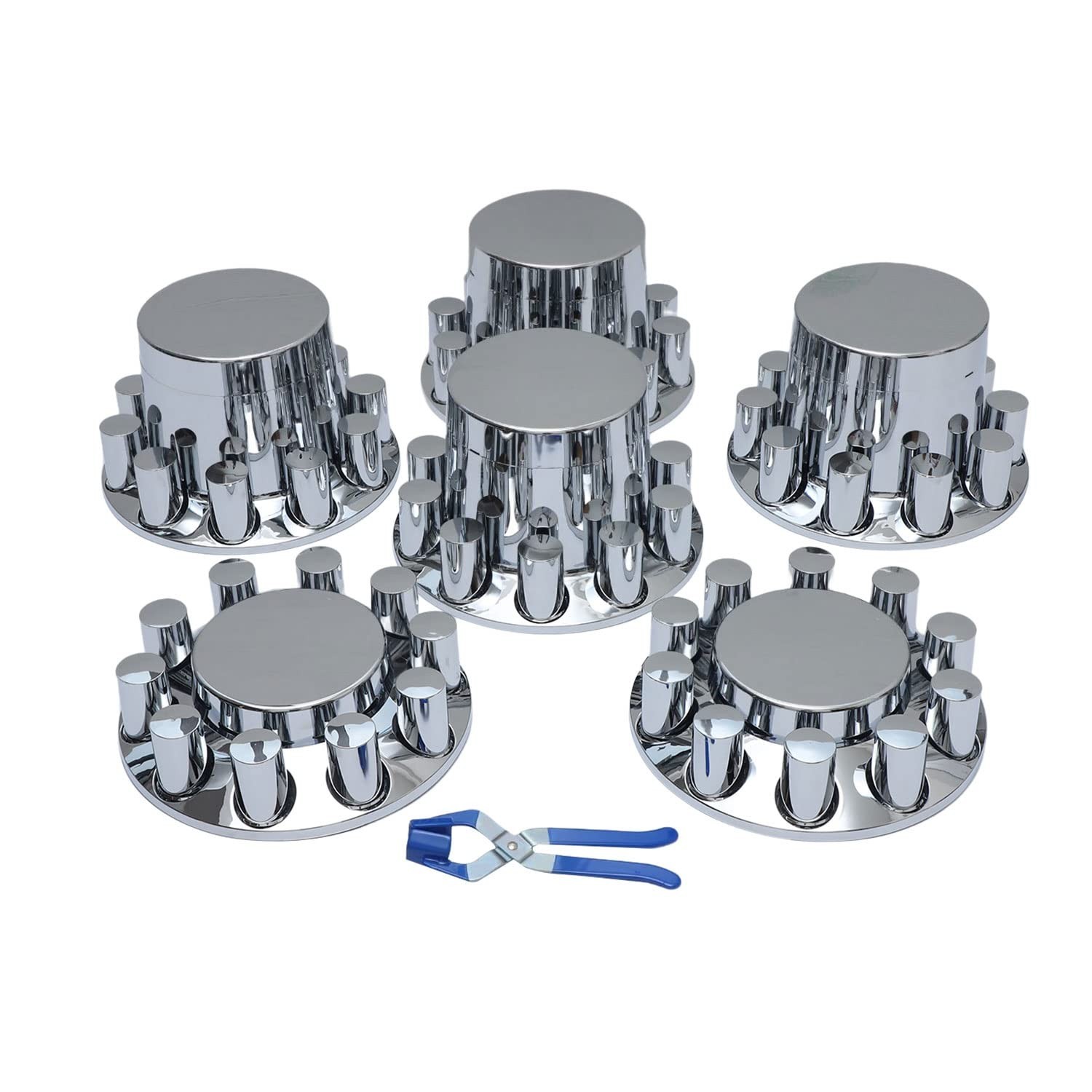 Chrome ABS Complete Axle Cover Set Hub Caps and 33mm Screw Lug Nut ...