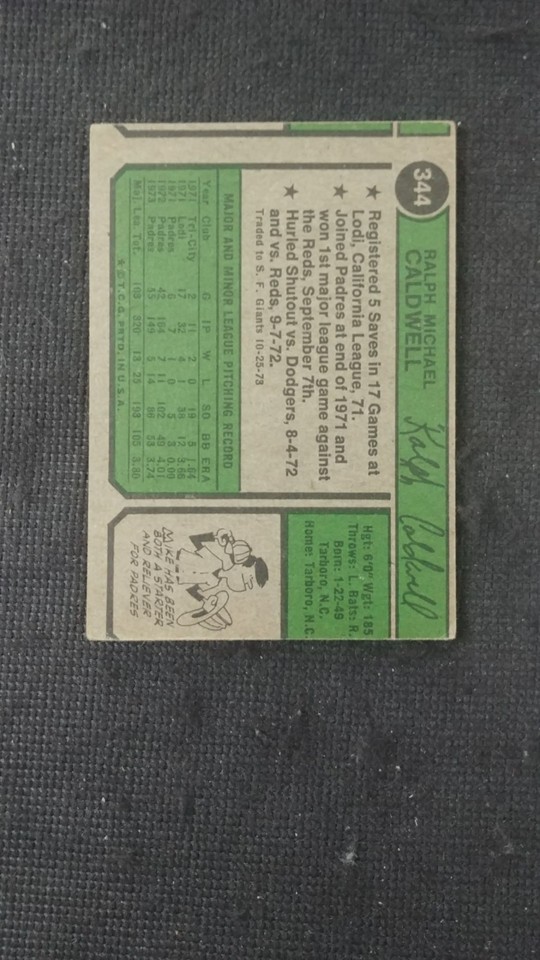 1974 Topps Baseball card # 344 Mike Caldwell ( G to VG) | eBay