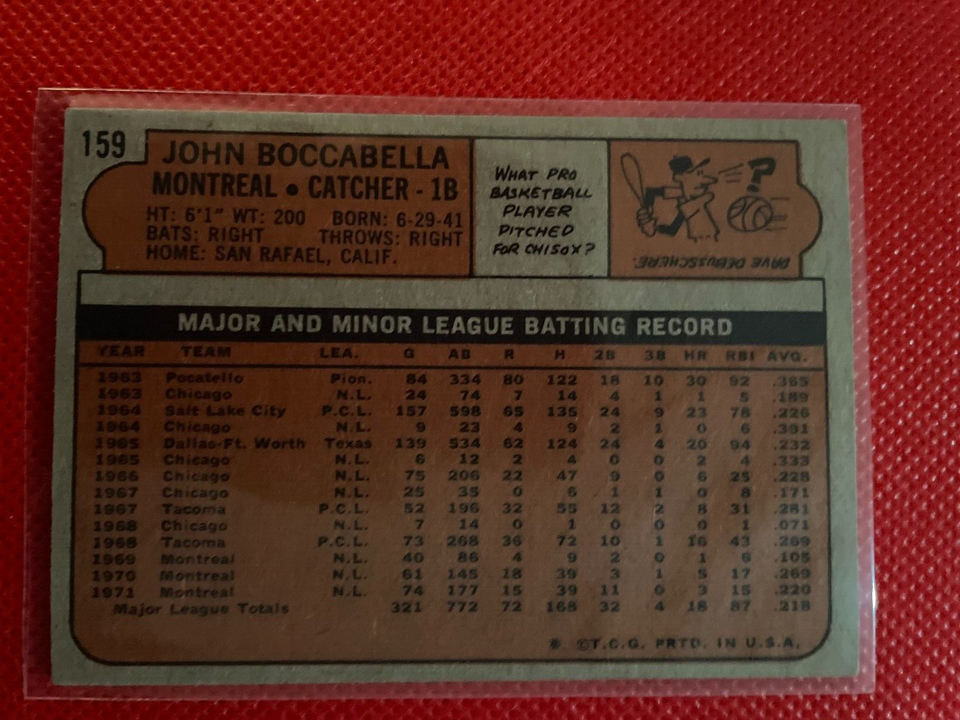 1972 TOPPS # 159 JOHN BOCCABELLA | eBay