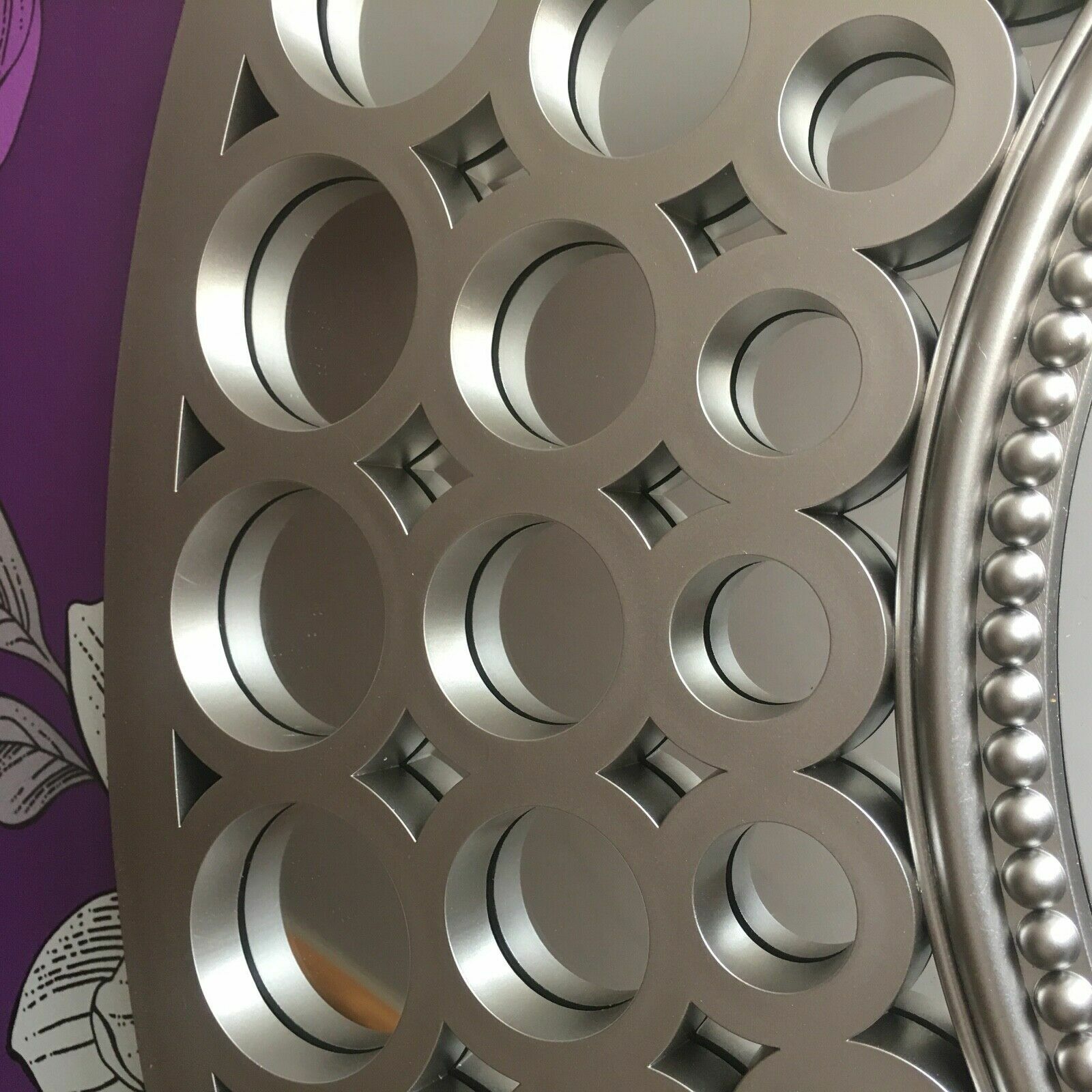 MOROCCAN LARGE SILVER ROUND WALL MIRROR ART DECO METALLIC SILVER ROUND ...