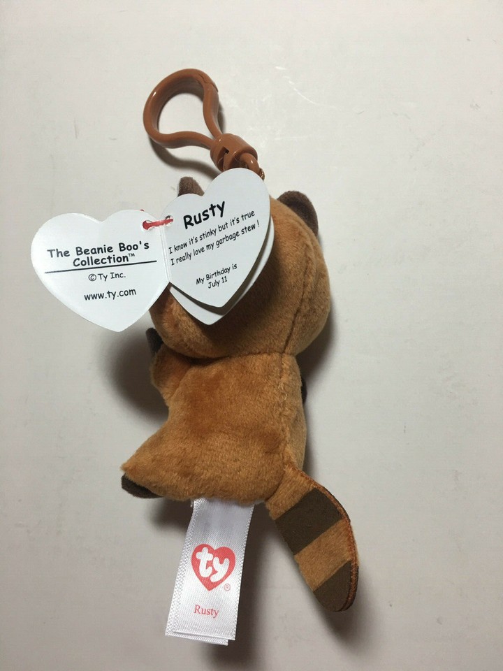 TY Beanie Boos 3" RUSTY Raccoon Key Clip Plush Stuffed Animal Toy w ...