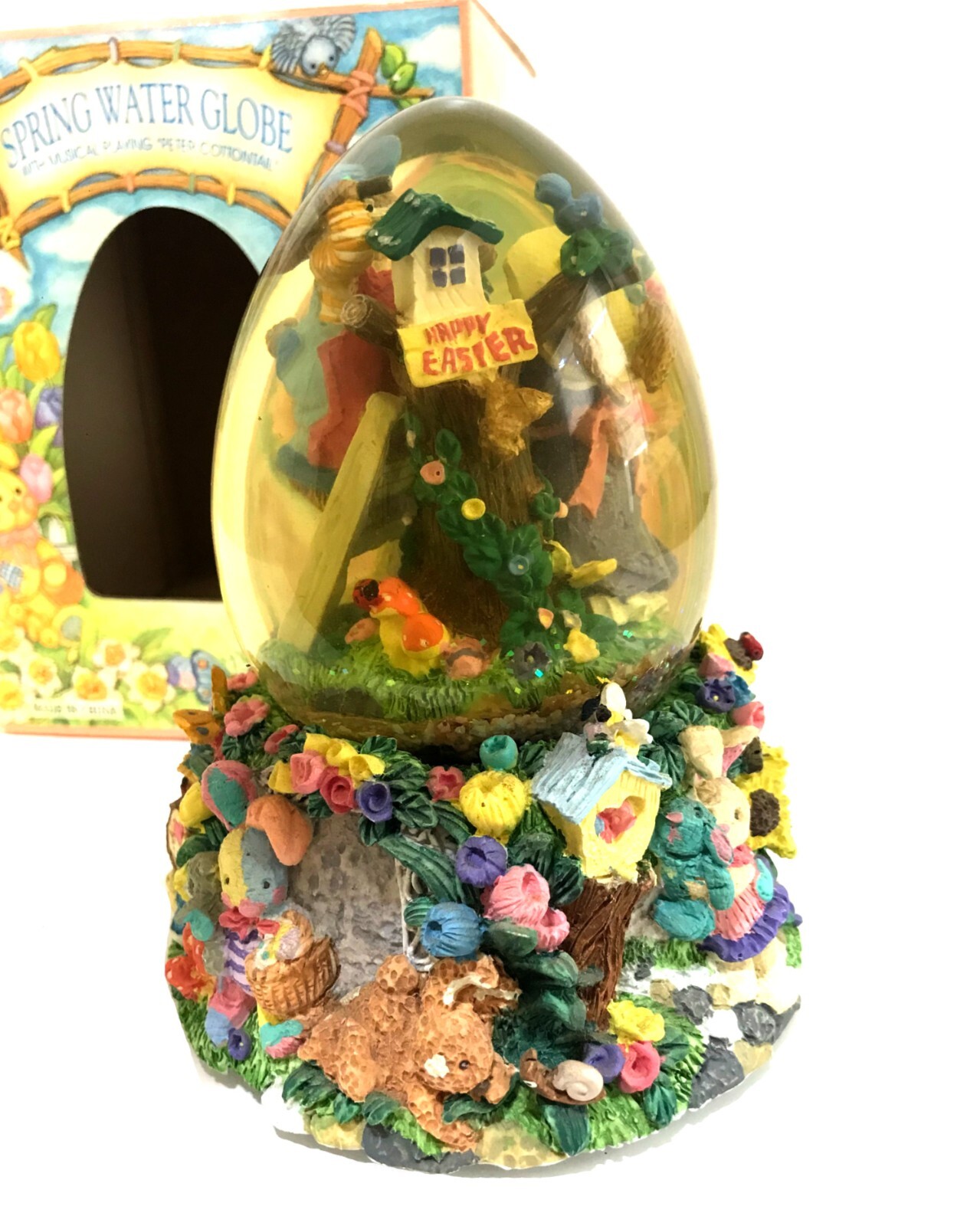 Vtg Easter Spring Water Globe Musical "Peter Cottontail" Egg Shaped ...