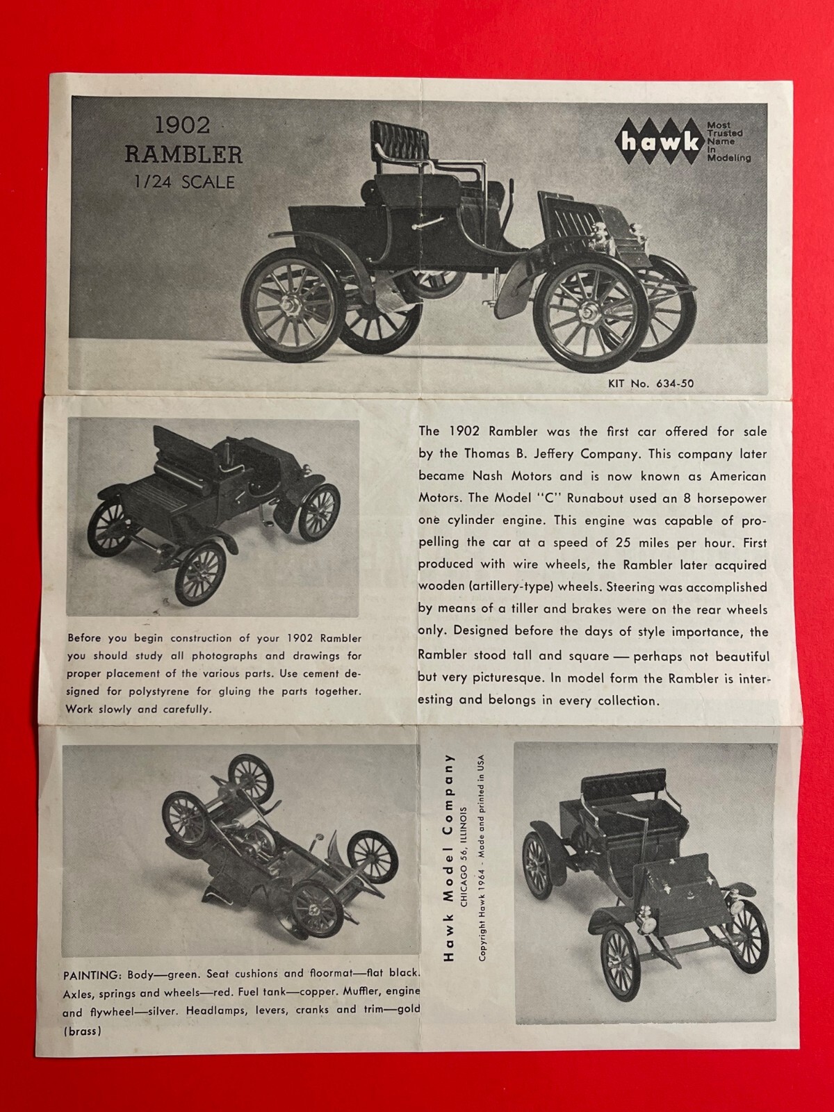 Hawk - 1902 Rambler Car - Original Model Kit Instruction Sheet - 1/24 ...