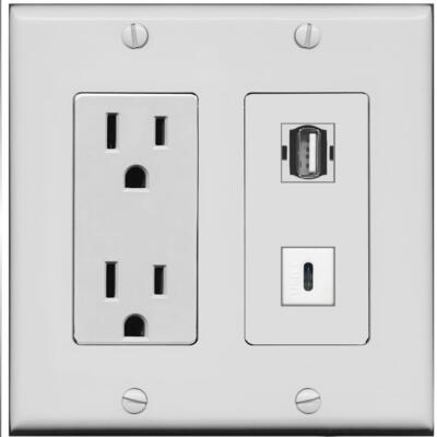 RiteAV 15 Amp Power Outlet and USB2 USBC Wall Plate [Gray] | eBay