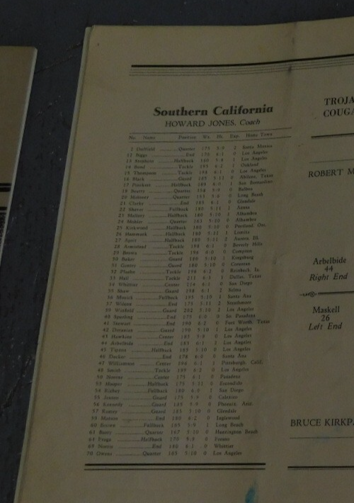 1930 Football Southern California USC v Washington State Pinckert ...