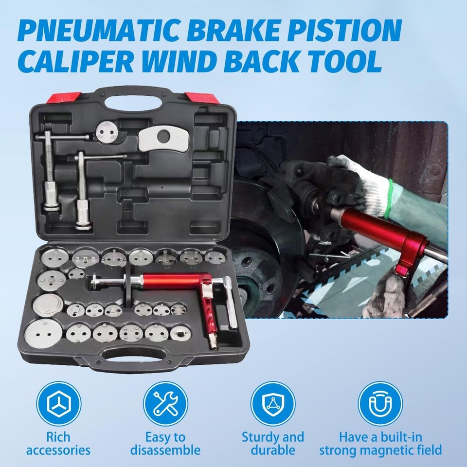 Pneumatic Brake Caliper Compression Tool, 28-Piece Heavy Duty Disc ...