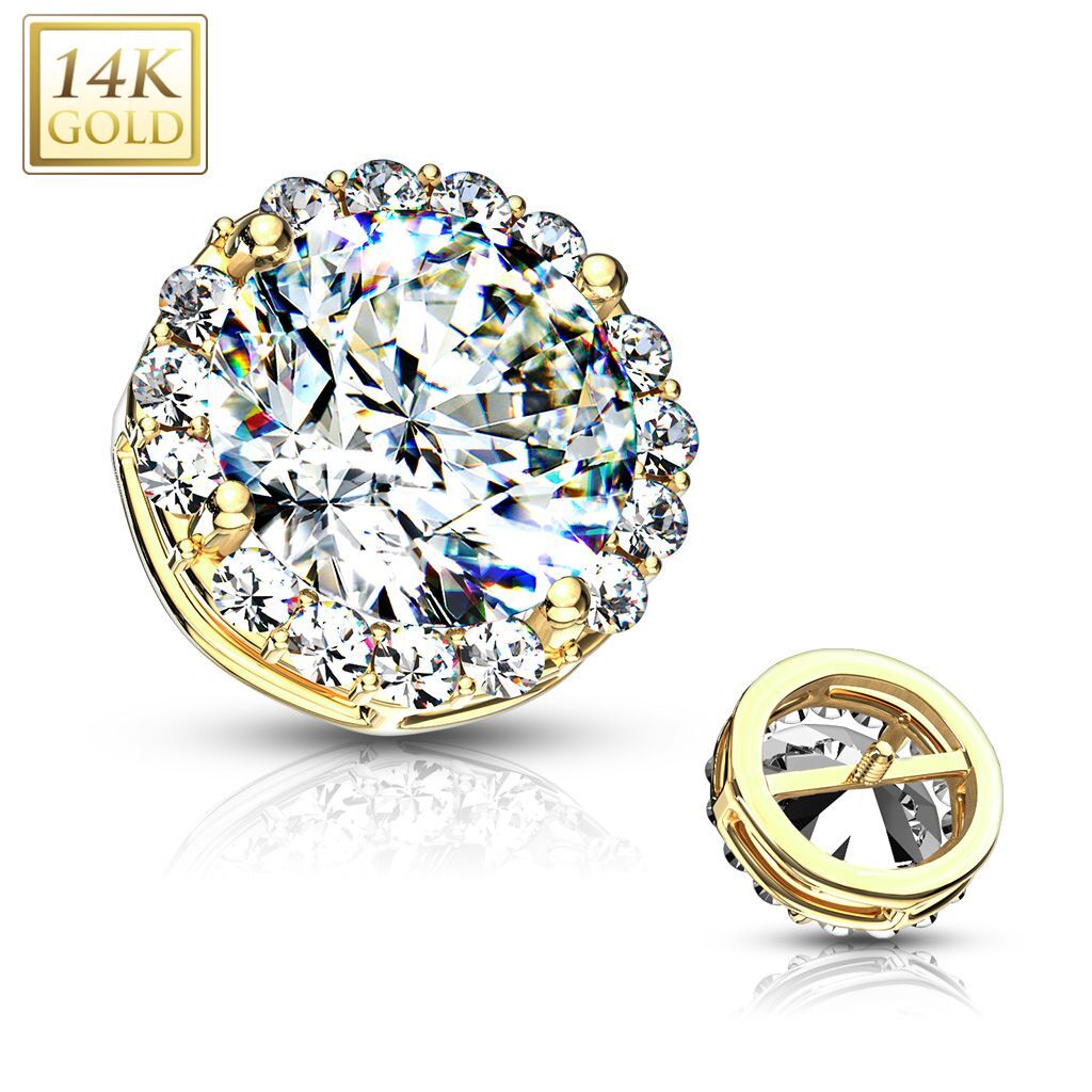 Microdermal Piercing 14K Yellow Gold Large Zirconium Stone | eBay