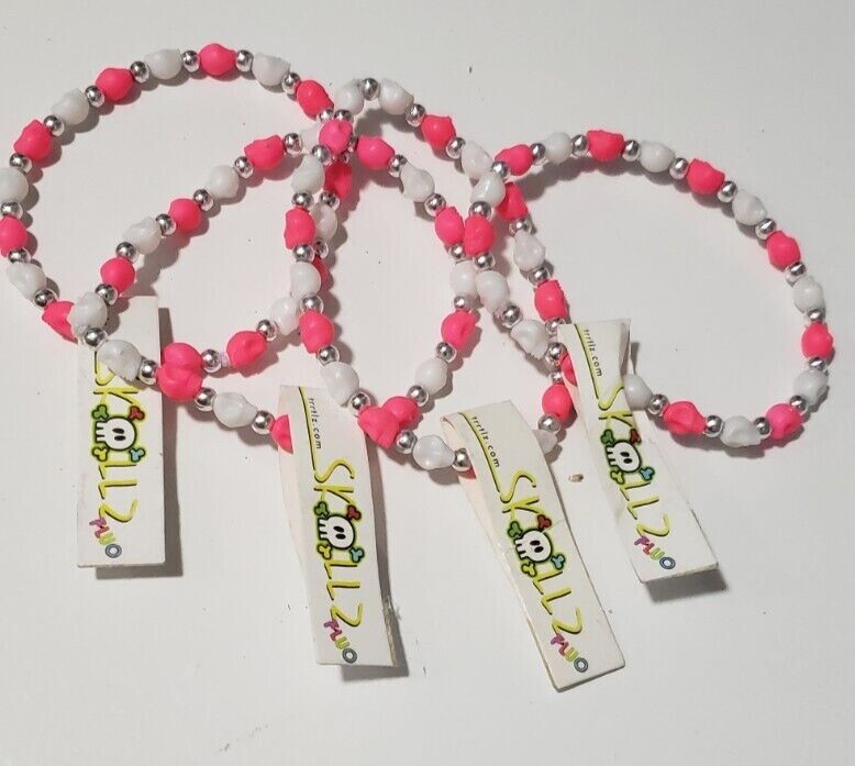 "NEW" TRRTLZ STRECH BEADED SKULL WHITE AND PINK BRACELTS. LOT OF 4 | eBay