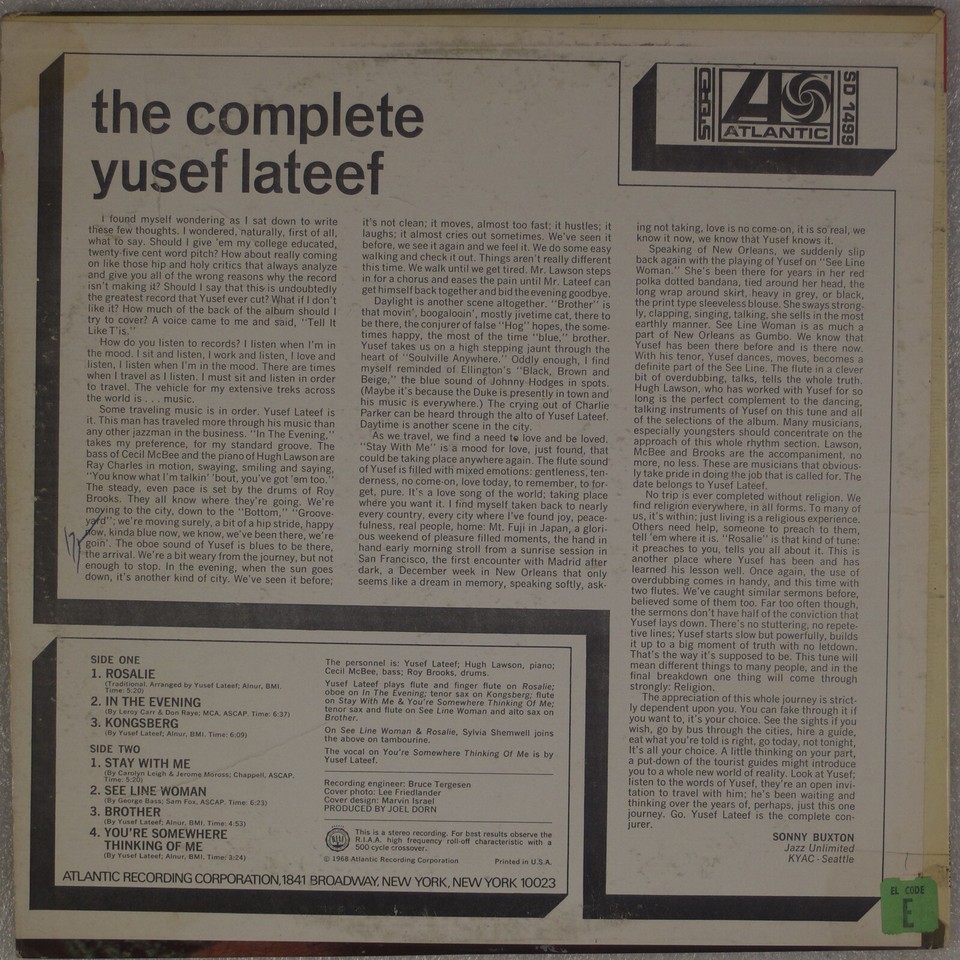 YUSEF LATEEF: The Complete US Atlantic Jazz LP Vinyl SD 1499 Jazz Funk ...