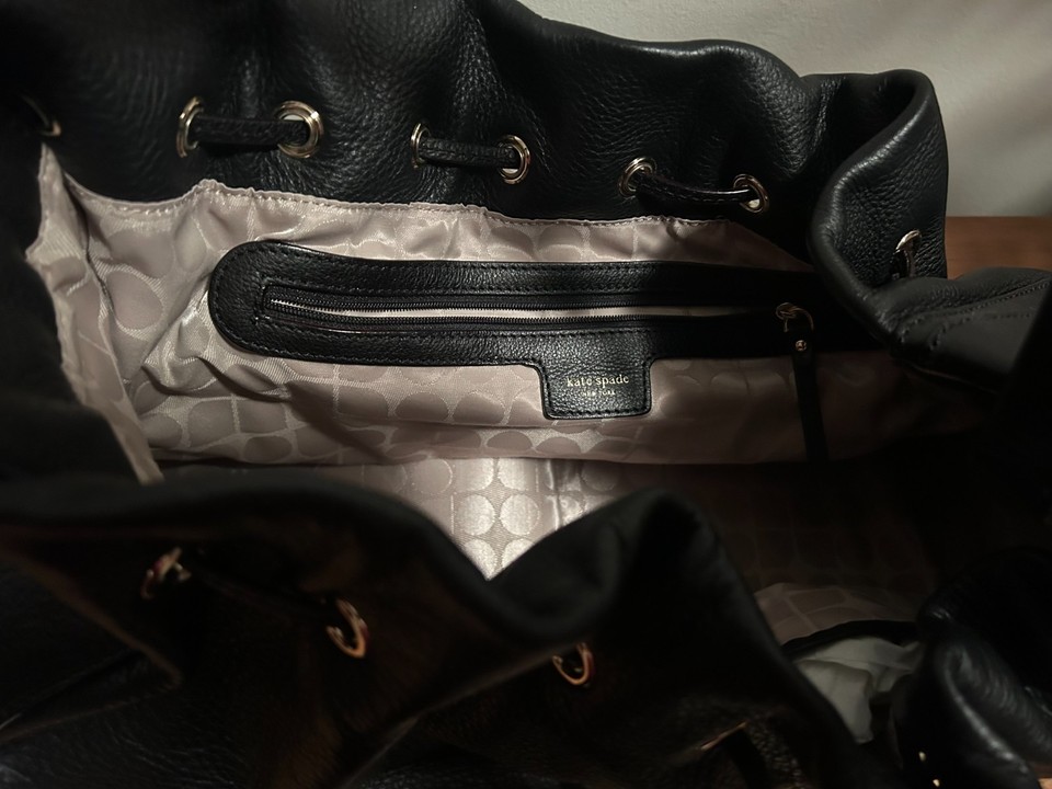 Kate Spade Black Leather Plie Eaton Drawstring Bag Purse Shoulder ...