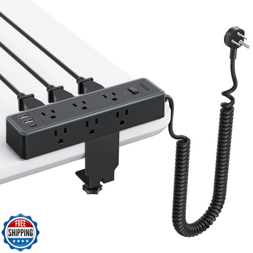 NTONPOWER Standing Desk Power Strip, 10ft Elastic Coiled Extension Cord ...