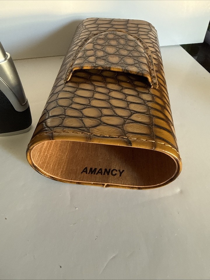AMANCY Portable Travel Leather Cigar Humidor Case Cedar Wood Lining ...
