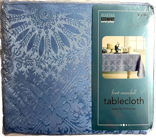Martha Stewart Light Blue Snowflake First Snowfall Round Tablecloth 70 ...