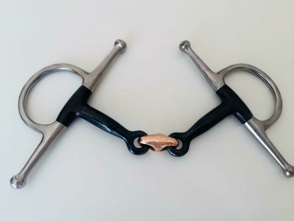 Full Cheek Sweet Iron Double Jointed Snaffle Bit with Copper Lozenge (P ...