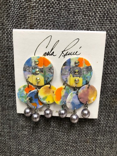 Vtg Dsgn Carla Renee' Wht Multicolred Spring Mix W/Jewls Dangle Clip ...