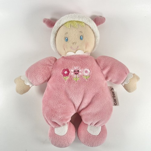 Carters Pink Baby Doll 3 Flowers Knotted Hat Blond Soft Plush Stuffed ...