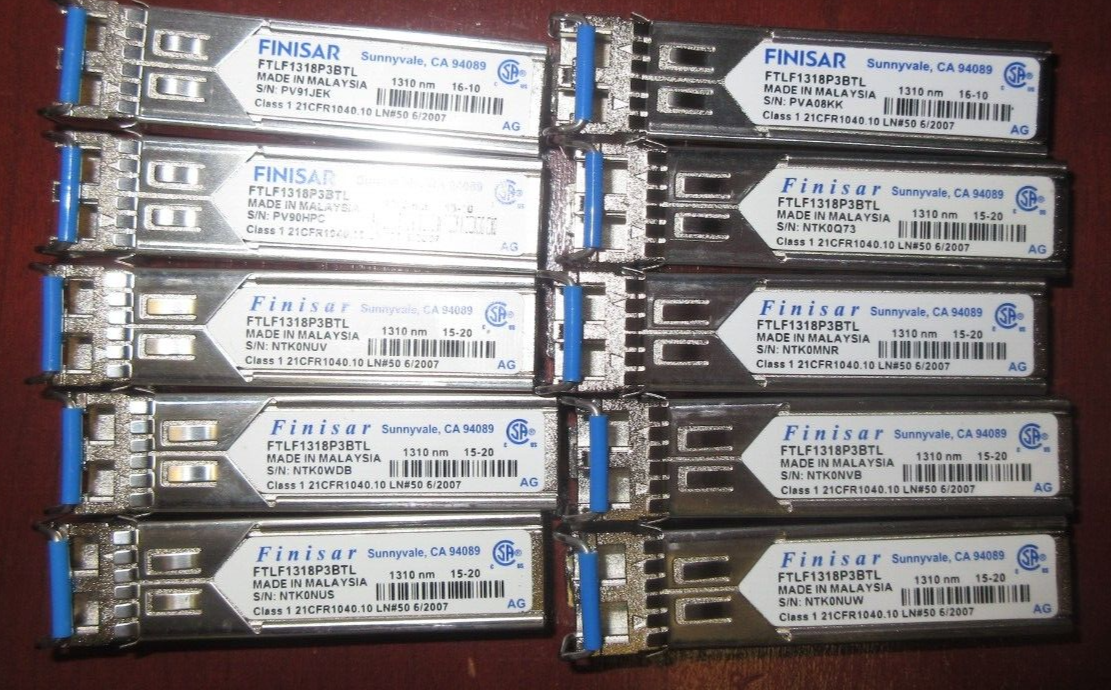 Finisar FTLF1318P3BTL 1310nm SFP Fiber Channel Transceiver (LOT OF 10 ...